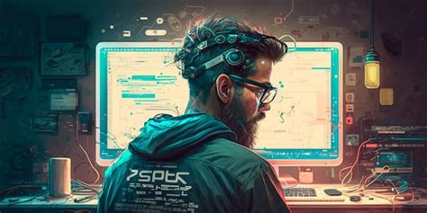 Premium Photo Programmer Working Behind Computer Modern Interior