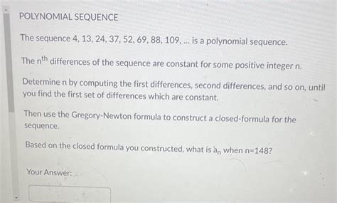 solved polynomial sequence the sequence