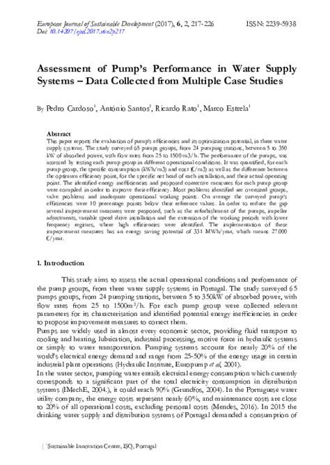 Pdf Assessment Of Pumps Performance In Water Supply Systems Data Collected From Multiple