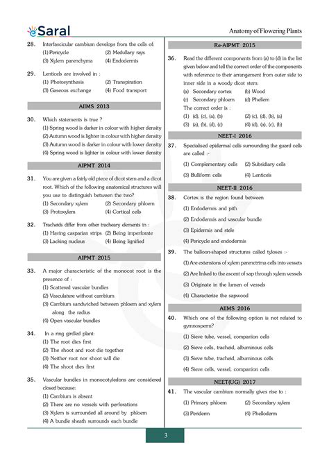 Anatomy Of Flowering Plants Neet Previous Year Questions With Complete Solutions