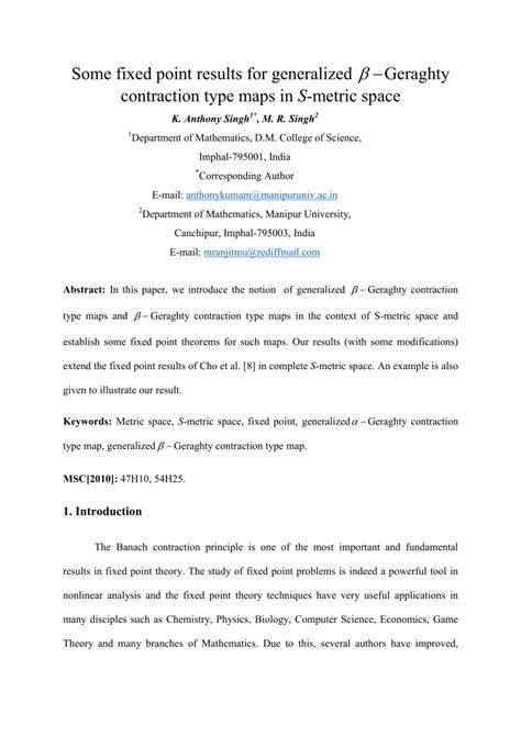 Pdf Some Fixed Point Results For Generalized Geraghty Contraction Type Maps In S Metric Space