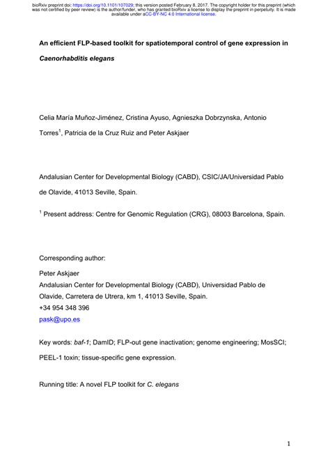 Pdf An Efficient Flp Based Toolkit For Spatiotemporal Control Of Gene Expression In