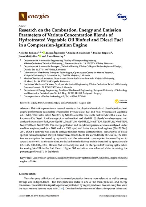 Pdf Research On The Combustion Energy And Emission Parameters Of Diesel Fuel And A Biomass To