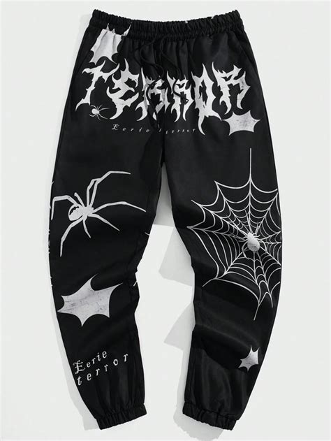 Rapazes Teia De Aranha And Gráfica Letra Cintura Com Cordão Calças