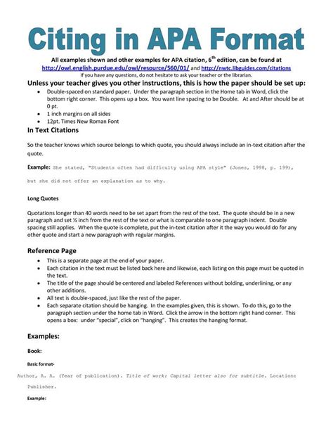 Example Of Apa Citation In Paper APA Citation Handout Essay Format