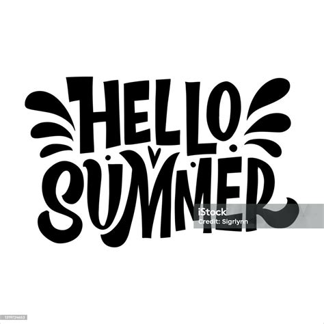 낙서 태양과 헬로 여름의 손으로 그린 글자 구성 필기 서예 디자인 흑백 글자 격언에 대한 스톡 벡터 아트 및 기타 이미지 격언 계절 귀여운 Istock