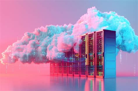 Computer Server Room With A Large Cloud On The Wall Premium Ai Generated Image