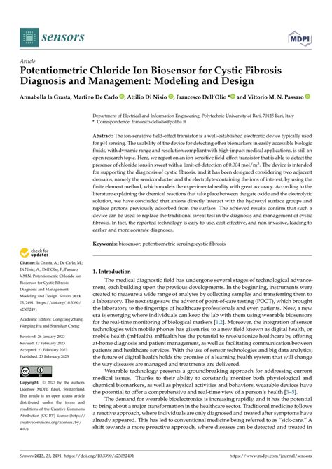 Pdf Potentiometric Chloride Ion Biosensor For Cystic Fibrosis Diagnosis And Management