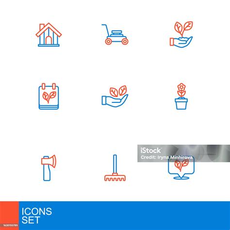 나뭇잎 정원 갈퀴 나무 도끼 화분에 꽃 단풍이 있는 달력 손 잔디 깎는 기계 아이콘을 설정합니다 벡터 가을에 대한 스톡 벡터 아트 및 기타 이미지 Istock