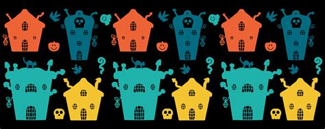 집 호박 고양이 박쥐 유령이 있는 으스스한 할로윈 머그 패턴 컵 배너 카드를 위한 완벽한 인쇄 손으로 그린 벡터 그림입니다 10월에 대한 스톡 벡터 아트 및 기타 이미지