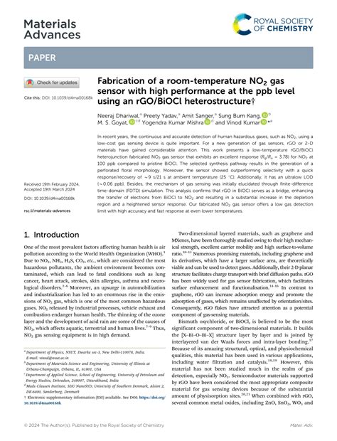 Pdf Fabrication Of A Room Temperature No2 Gas Sensor With High Performance At The Ppb Level