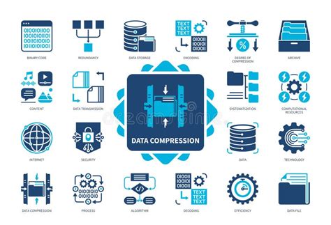 Data Compression Solid Icon Set Stock Illustration Illustration Of Technology Algorithm