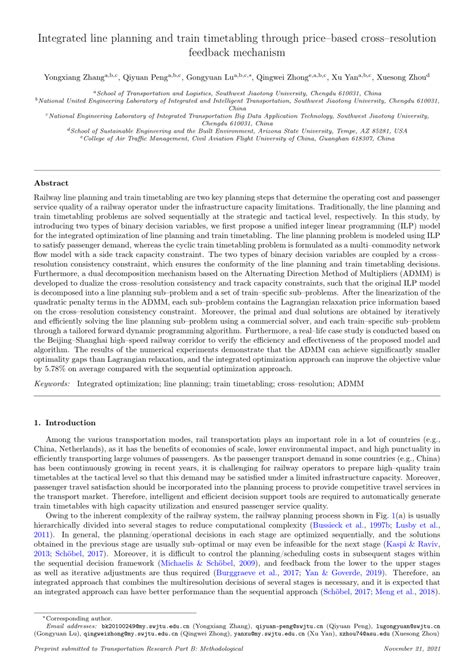 Pdf Integrated Line Planning And Train Timetabling Through Price Based Cross Resolution