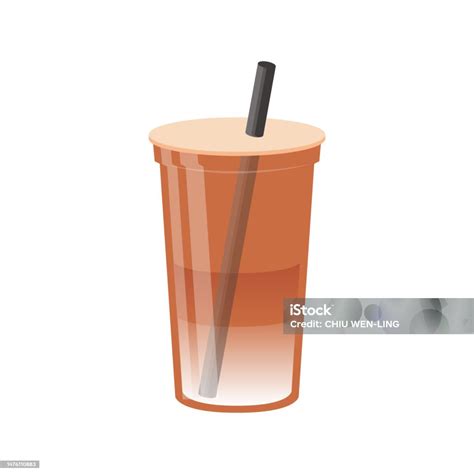 차가운 음료 주스 아이스 티 거품이 있는 커피 만화 만화 그림이 들어 있는 플라스틱 컵 기포 음료에 대한 스톡 벡터 아트 및