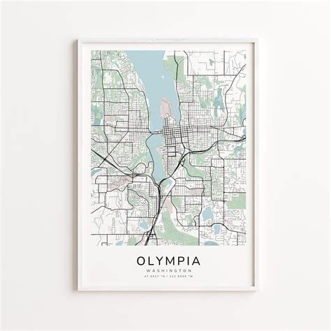 Olympia Washington Map Print Detailed Street Map Wall Art Modern