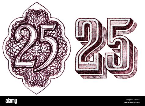 Number 25 from 25 Rubles banknote, on white background, Russia, 1961 ...