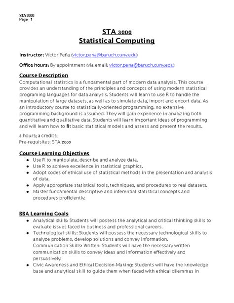 Sta3000 Syllabus Fall2020 Page 1 Sta 3000 Statistical Computing