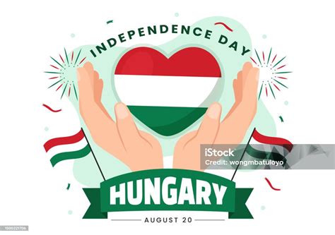 해피 헝가리 독립 기념일 벡터 일러스트레이션 헝가리 흔들리는 깃발 배경은 공휴일 플랫 만화 손으로 그린 템플릿 8월에 대한 스톡 벡터 아트 및 기타 이미지 Istock