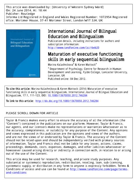 Pdf Maturation Of Executive Functioning Skills In Early Sequential Bilingualism