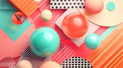 3d Rendering Of A Colorful Abstract Background With Floating Spheres And Geometric Shapes In