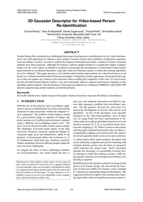Pdf 3d Gaussian Descriptor For Video Based Person Re Identification