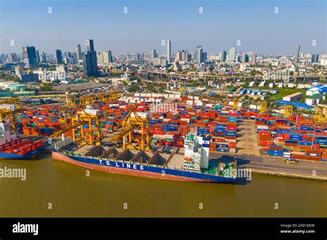 Container Ship Jinjiang Shipping Ts Lines In Import Export Business Logistics Crane Harbor