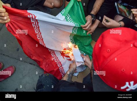 London Uk 24th Sep 2022 Protesters Burn An Islamic Republic Of Iran