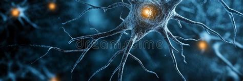 3d Render Of A Neuron Synapses Firing Neural Network Brain Activity