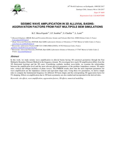 Pdf Seismic Wave Amplification In 3d Alluvial Basins Aggravation Factors From Fast Multipole