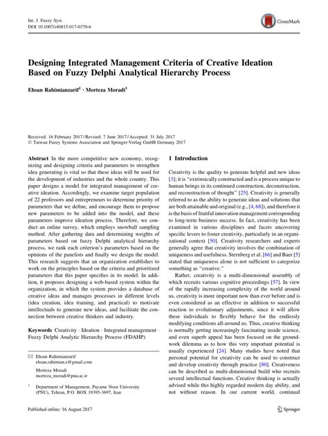 Pdf Designing Integrated Management Criteria Of Creative Ideation Based On Fuzzy Delphi