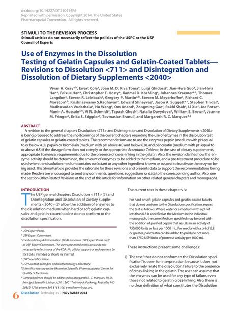 Pdf Use Of Enzymes In The Dissolution Testing Of Gelatin Capsules And