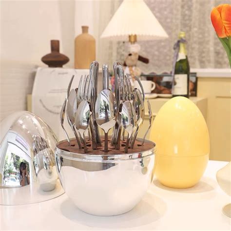 계란 모양의 서양 칼 보관 세트 파티 나이프와 포크 304 은색 계란 공예 상자