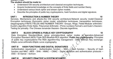 Cs6701 Cryptography And Network Security Syllabus Semester Viii Ece Be