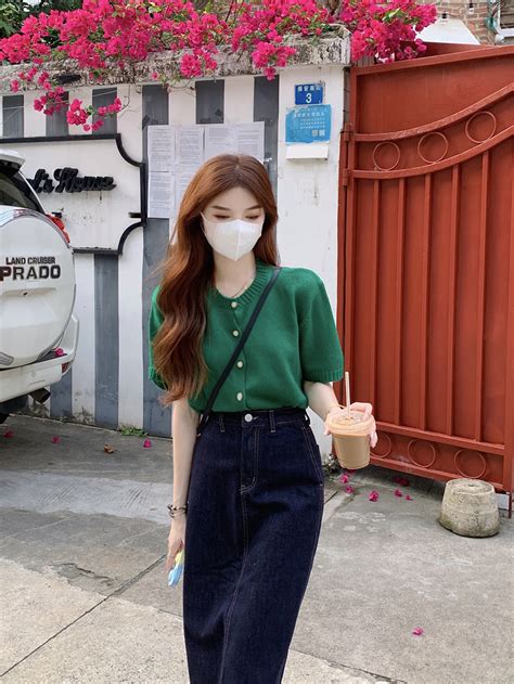 로이핏 인기 코디 Set 반팔 니트 가디건 생지데님 미디스커트 롱 빈티지 개강룩 캐주얼 꾸안꾸 데일리룩 여친룩