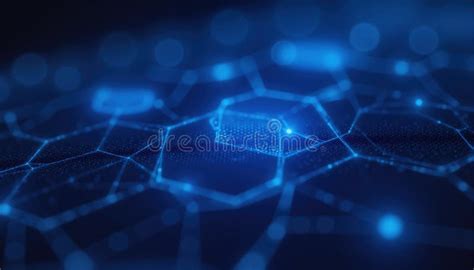 Abstract Blue Network Connection Structure With Hexagonal Shapes Technology Stock Illustration