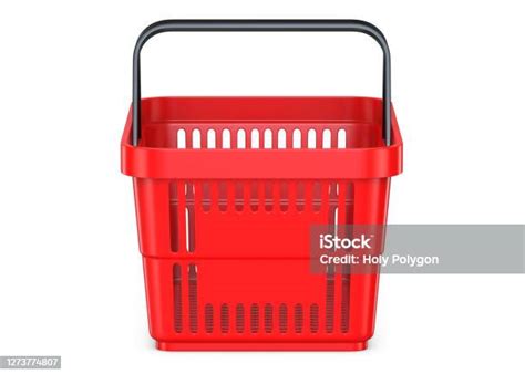 빨간색 빈 고객 플라스틱 쇼핑 바구니의 전면 보기 흰색 배경에서 격리된 3d 렌더링 그림입니다 쇼핑 바구니에 대한 스톡 사진 및 기타 이미지 Istock