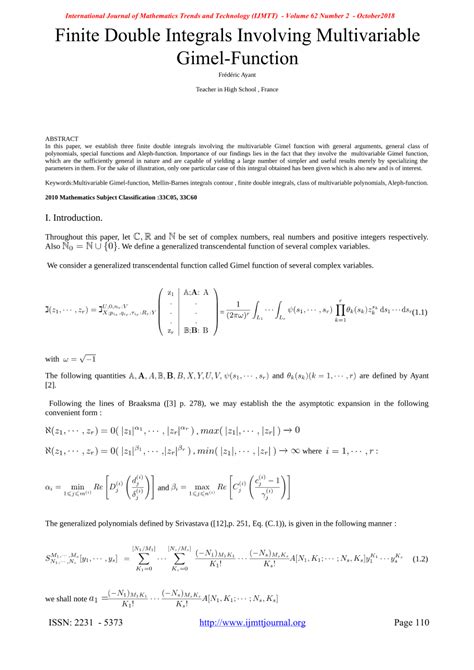 Pdf Finite Double Integrals Involving Multivariable Gimel Function