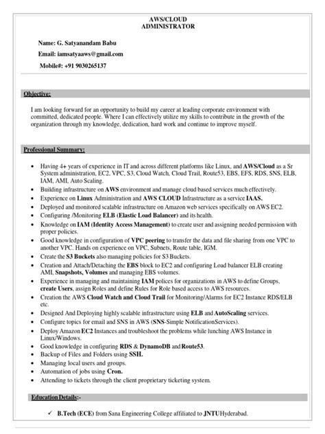 Resume Cloud Pdf Cloud Computing Amazon Web Services
