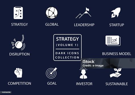 평면 디자인과 어두운 모드로 설정된 비즈니스 전략 벡터 아이콘 Brand Name Video Game에 대한 스톡 벡터 아트 및 기타 이미지 Brand Name