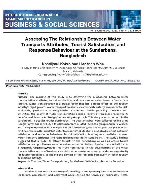 Assessing The Relationship Between Water Transports Attributes Tourist