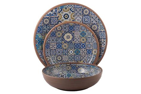 Melange 12 Piece Melamine Dinnerware Set Moroccan Tiles Shatter