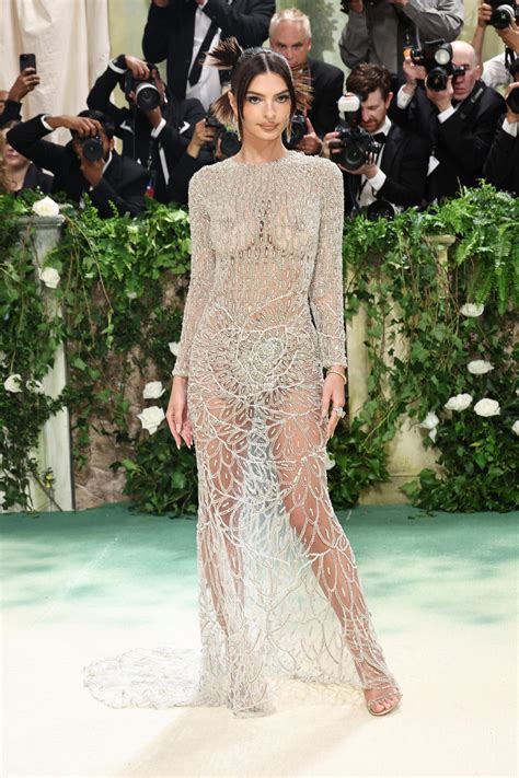 Emily Ratajkowski Bares Breasts And Backside In Naked Dress By Versace For Met Gala