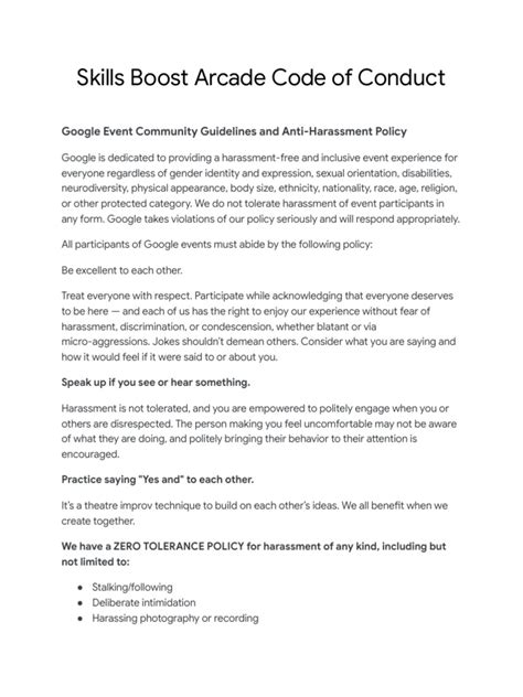 Skills Boost Arcade Code Of Conduct Pdf Harassment Human Rights