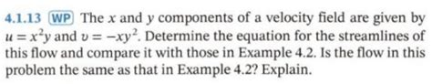 solved 4 1 13 wp the x and y components of a velocity field