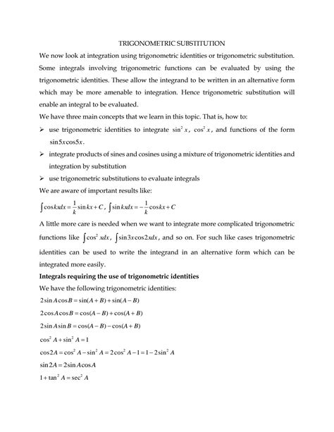 Solution Trigonometric Substitution Studypool