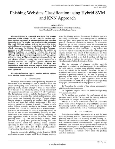 Pdf Phishing Websites Classification Using Hybrid Svm And Knn Approach