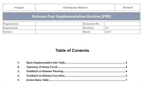 Release Post Implementation Review Template It Governance Docs