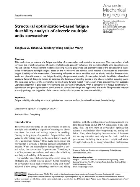 Pdf Structural Optimization Based Fatigue Durability Analysis Of Electric Multiple Units