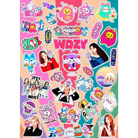 Набор виниловых наклеек стикеров на листе А4 Персонажи Wdzy по к поп кпоп группе Итчи Итзи