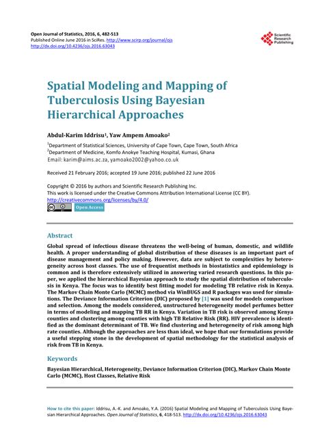 Pdf Spatial Modeling And Mapping Of Tuberculosis Using Bayesian Hierarchical Approaches
